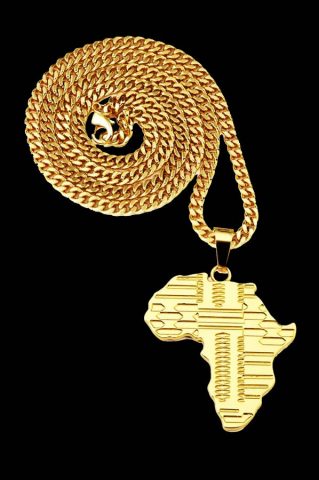 Gold Plated African Map Chain Long 2 - Zanaka.co.nz